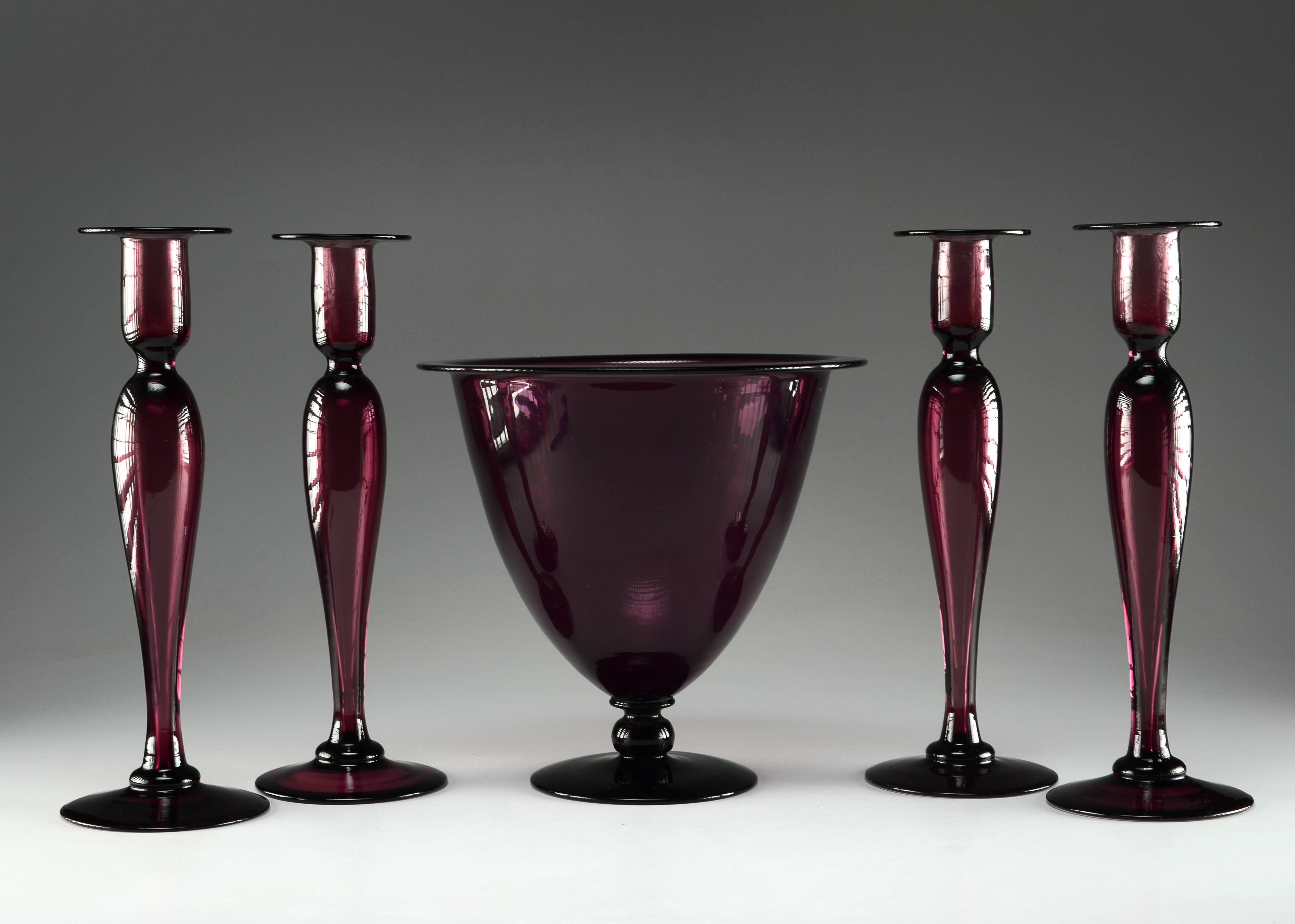 Hand Blown Amethyst Glass Table Garniture | EBTH