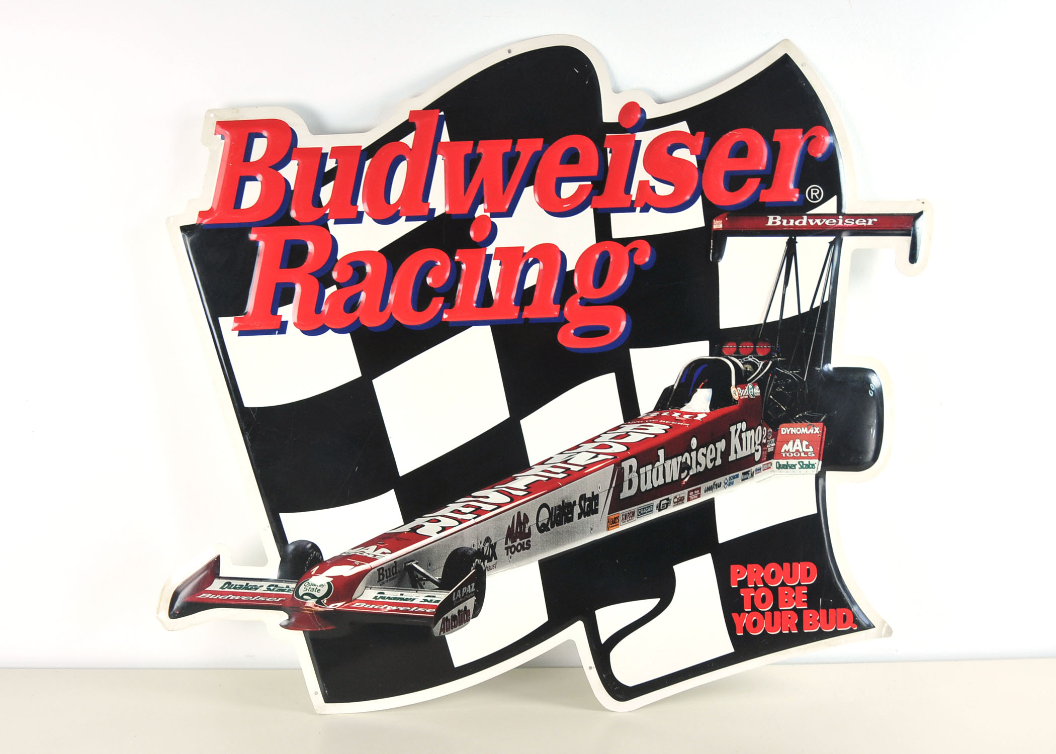 Budweiser Racing Tin Drag Racing Sign | EBTH