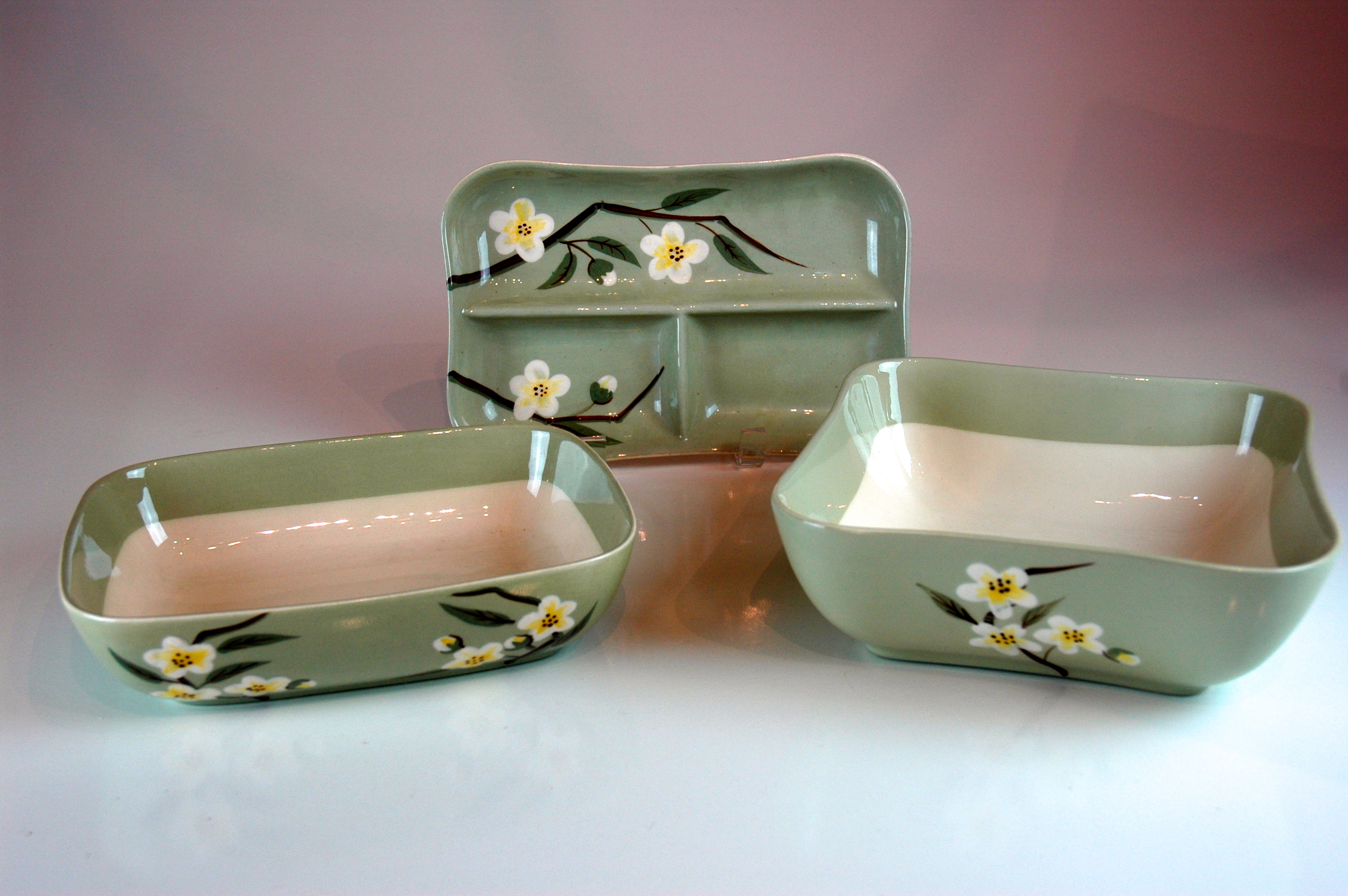 Set of 108 Weil Ware Celadon Dishes in Blossom Pattern with Asian Flair ...