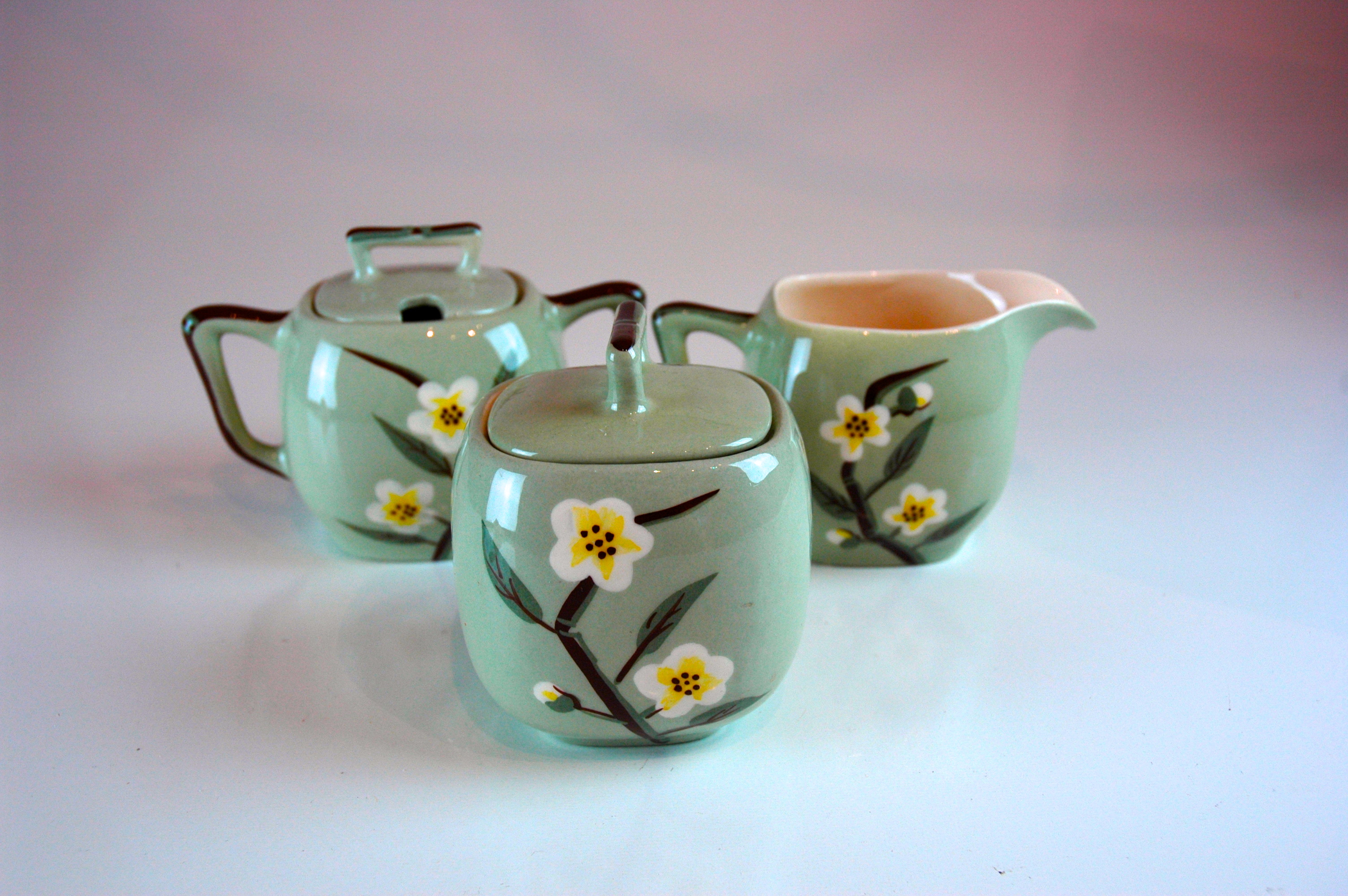 Set of 108 Weil Ware Celadon Dishes in Blossom Pattern with Asian Flair ...