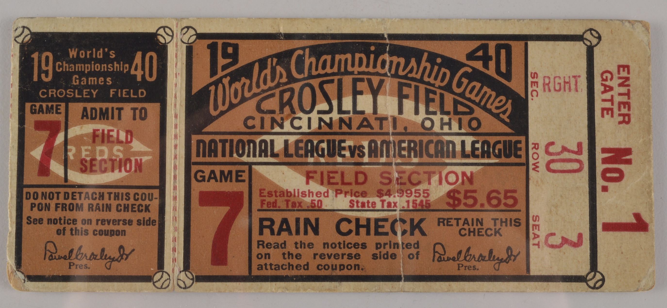 1940 Cincinnati Reds World Series Ticket Stub FINAL GAME/REDS WIN ...