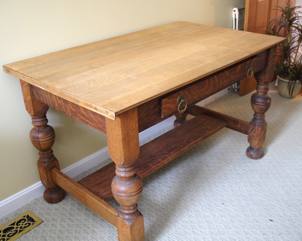 Antique Oak Library Table with Drawer | EBTH
