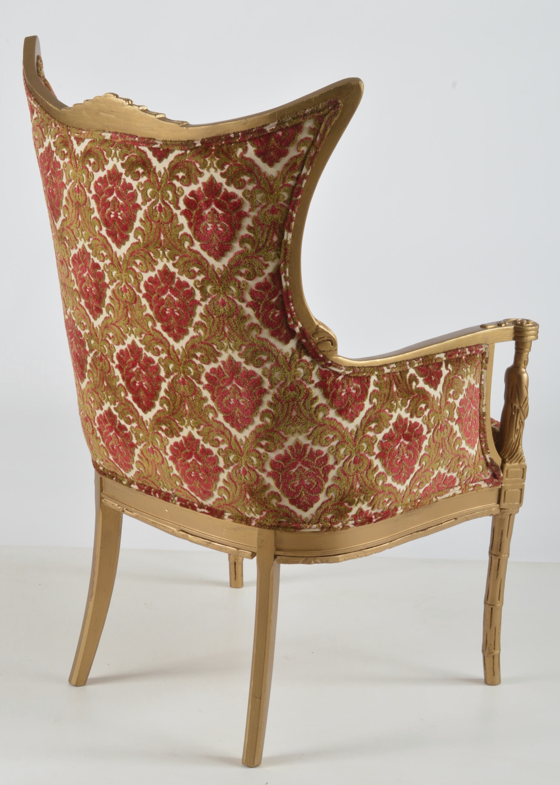 Chinese Inspired Upholstered and Wood Carved Wingback Chair | EBTH