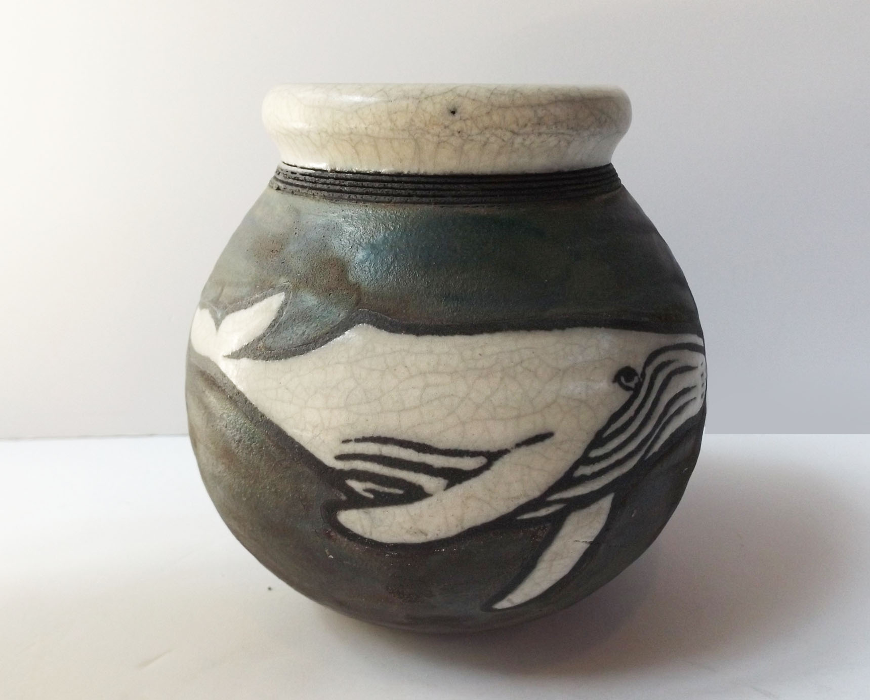 Signed Maui Pottery Vase with Raku Whale | EBTH