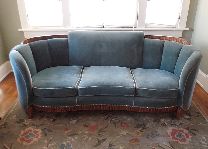 Art Deco Homer Brothers Teal Blue Mohair Sofa | EBTH