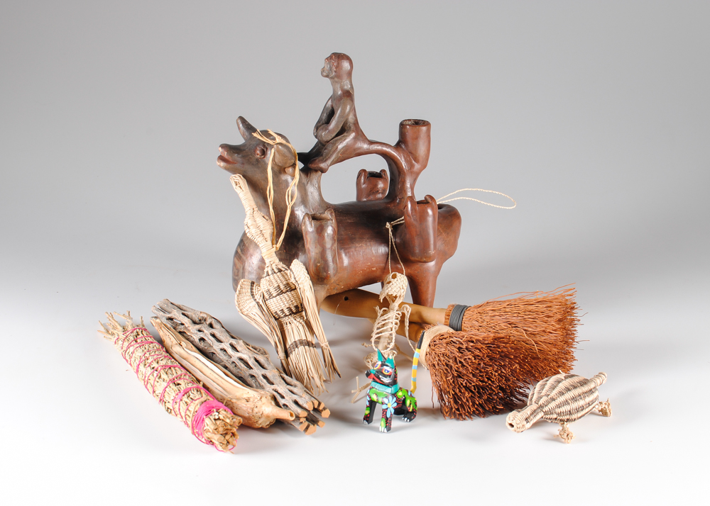 Mexican Folk Art Pottery Candle Holder and Various Decor Items | EBTH