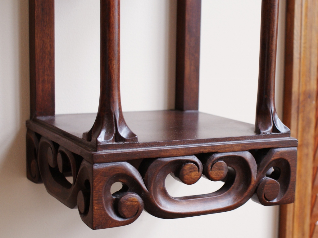Carved Walnut Chinese Wall Shelf | EBTH