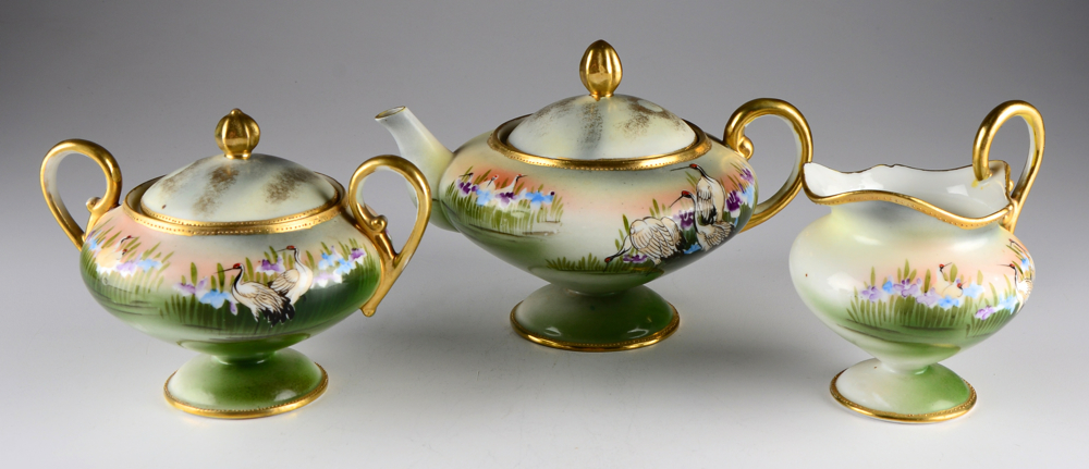 Vintage Nippon Iris and Whooping Crane Tea Set | EBTH
