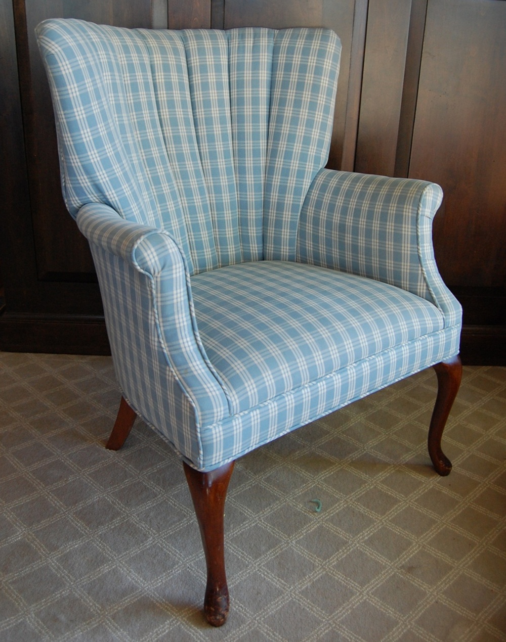 Petite Wingback Chair in Blue Plaid | EBTH
