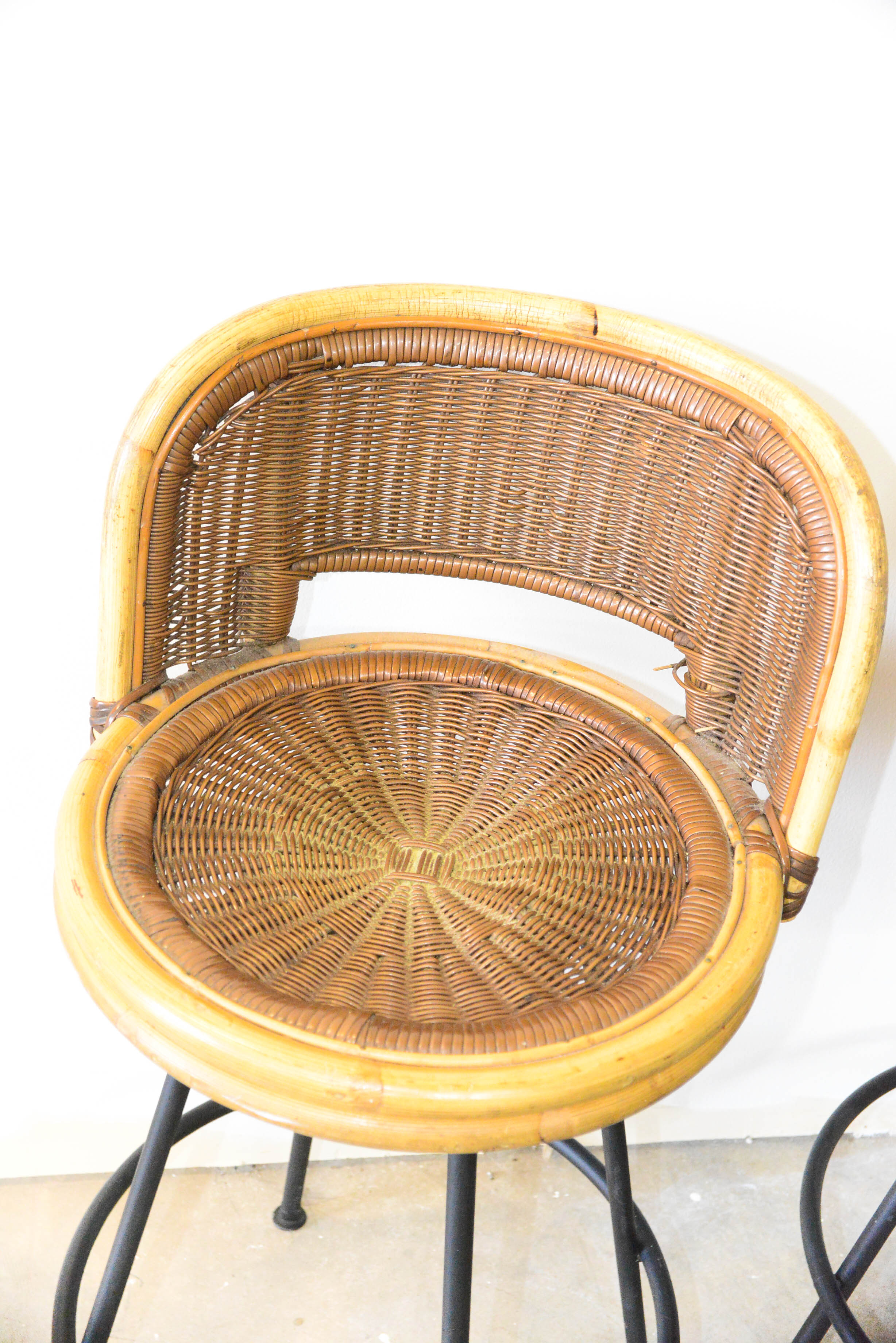 Trio of Rattan Bar Stools with Denim Pads | Everything But The House