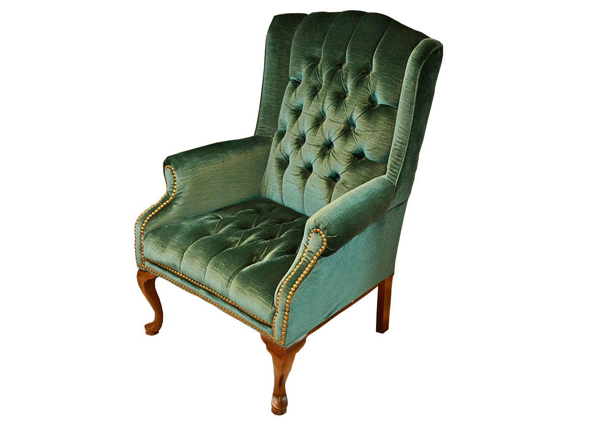 Emerald Green Velvet Wingback Armchair | EBTH