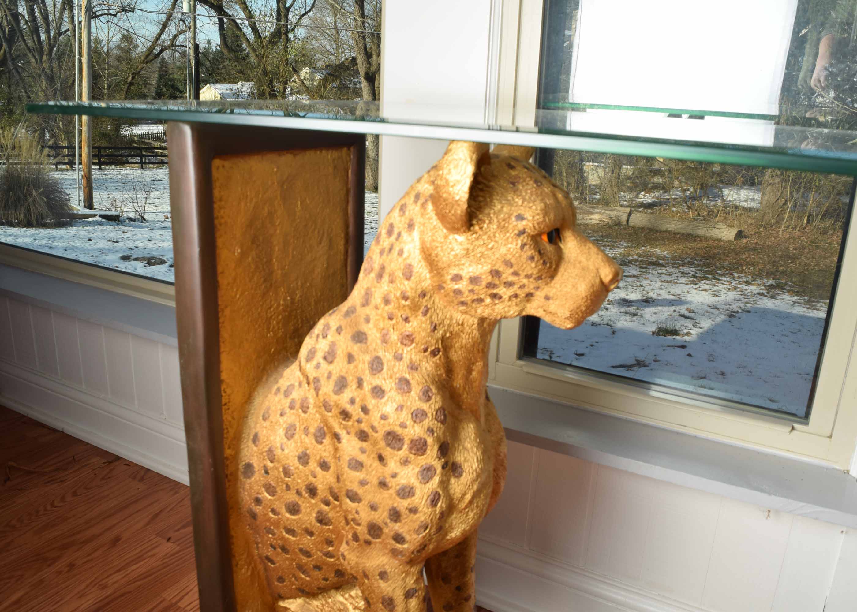 Glass Top Cheetah Base Console Table | EBTH