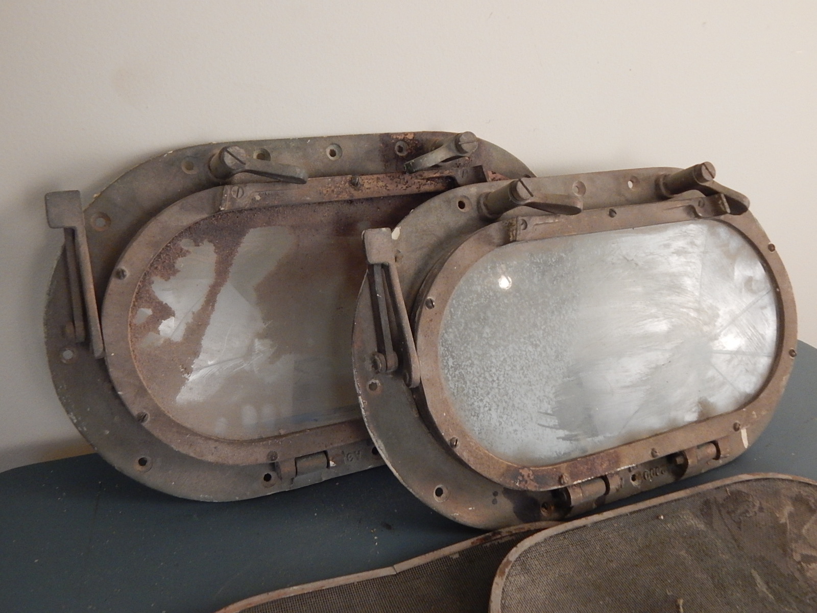 Two Vintage Solid Brass Ship's Oval Porthole Windows and Screens ...