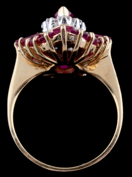 Vintage 14K Yellow Gold Ruby and Diamond Cocktail Ring | EBTH