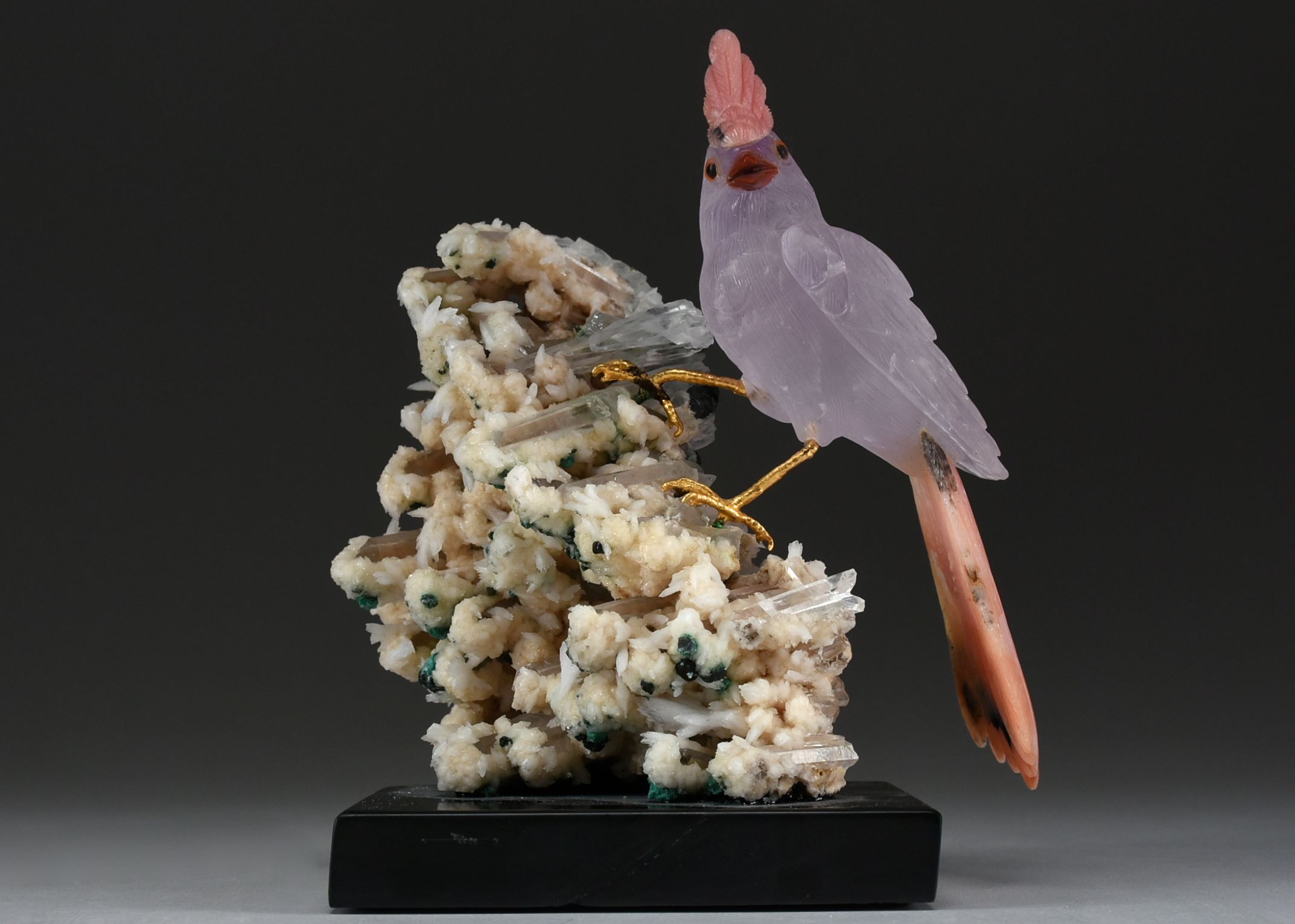Carved Stone Bird Sculpture on Mineral Base | EBTH