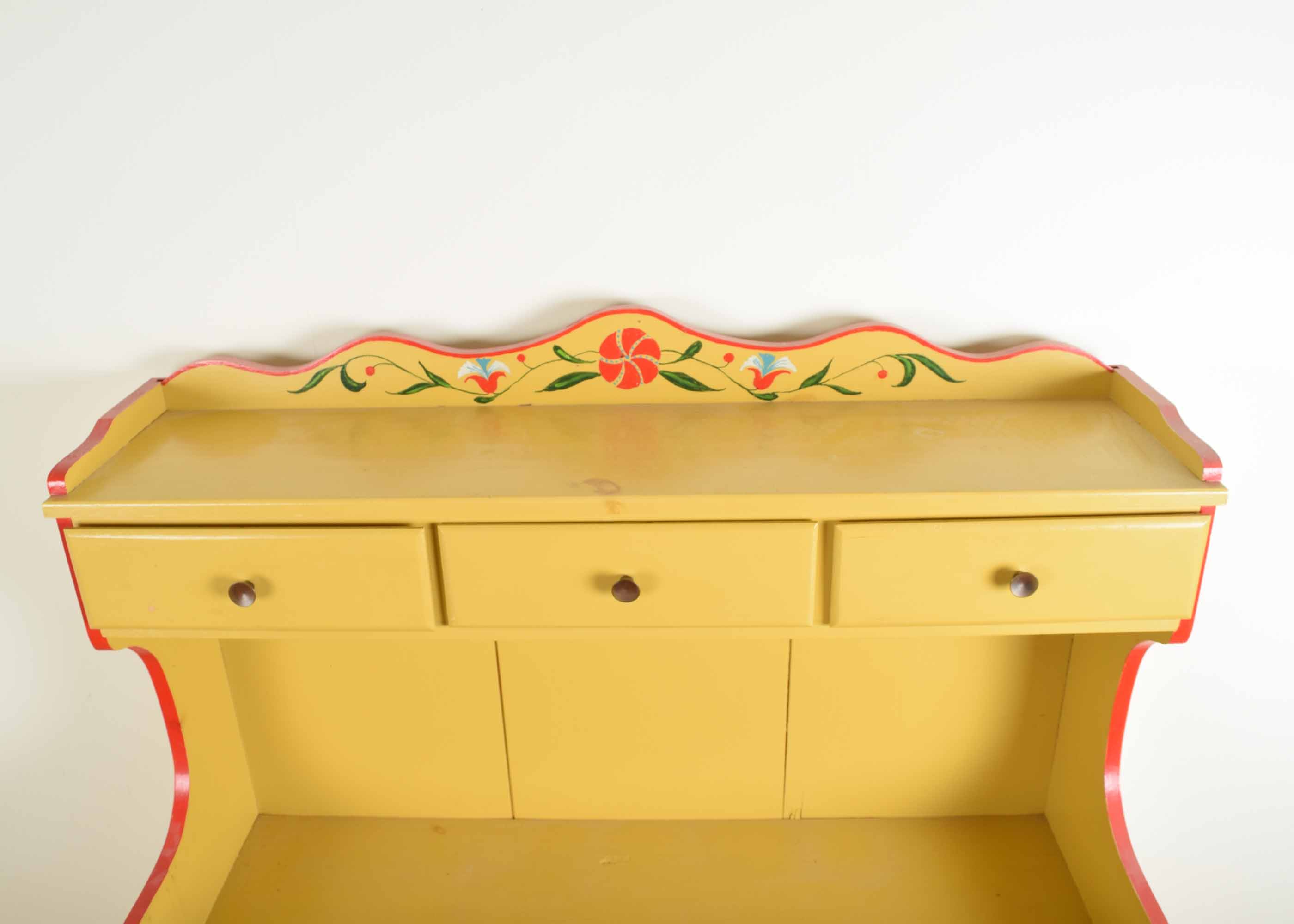 Finnish Yellow Tole Folk Art Painted Cabinet | EBTH