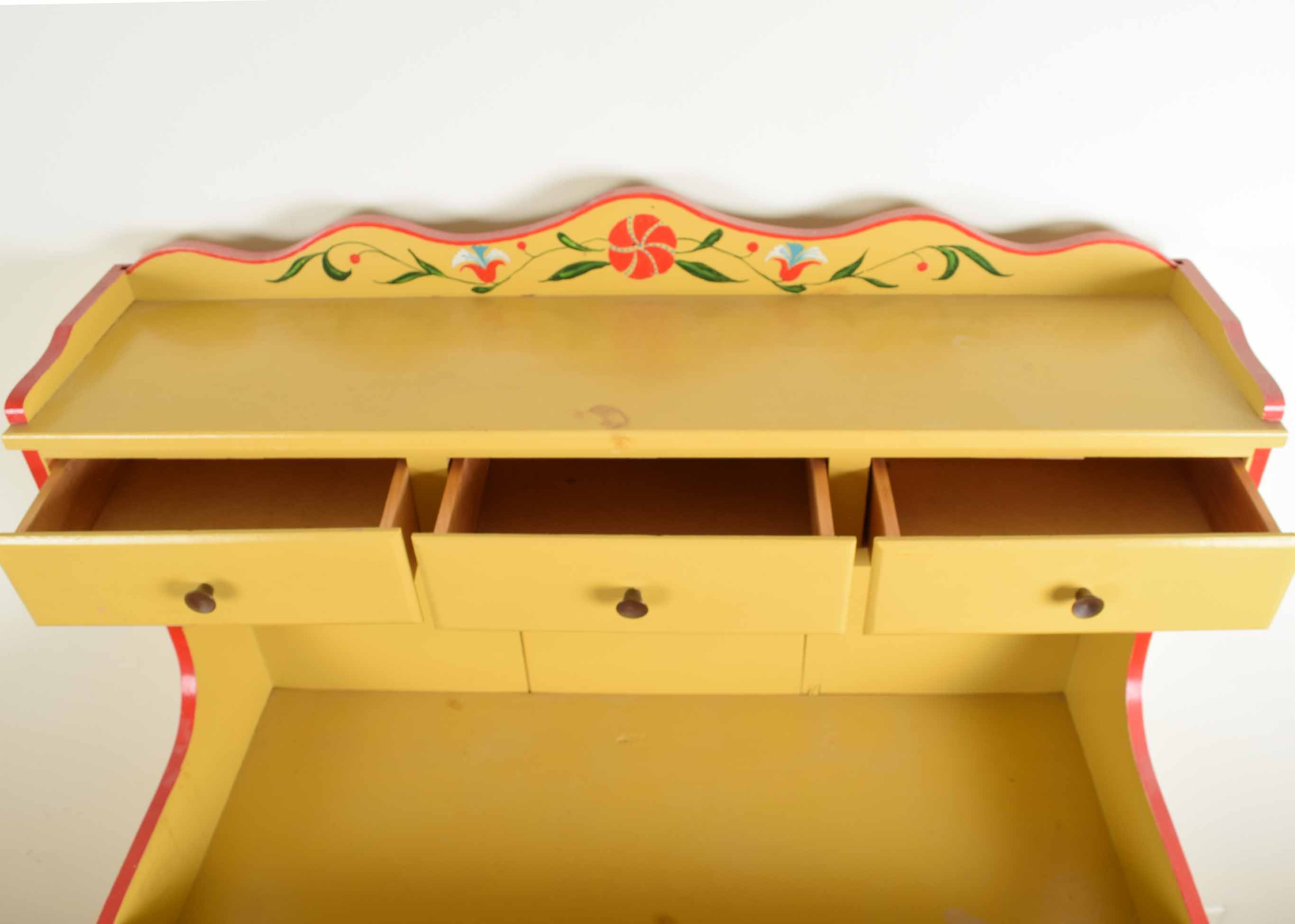 Finnish Yellow Tole Folk Art Painted Cabinet | EBTH