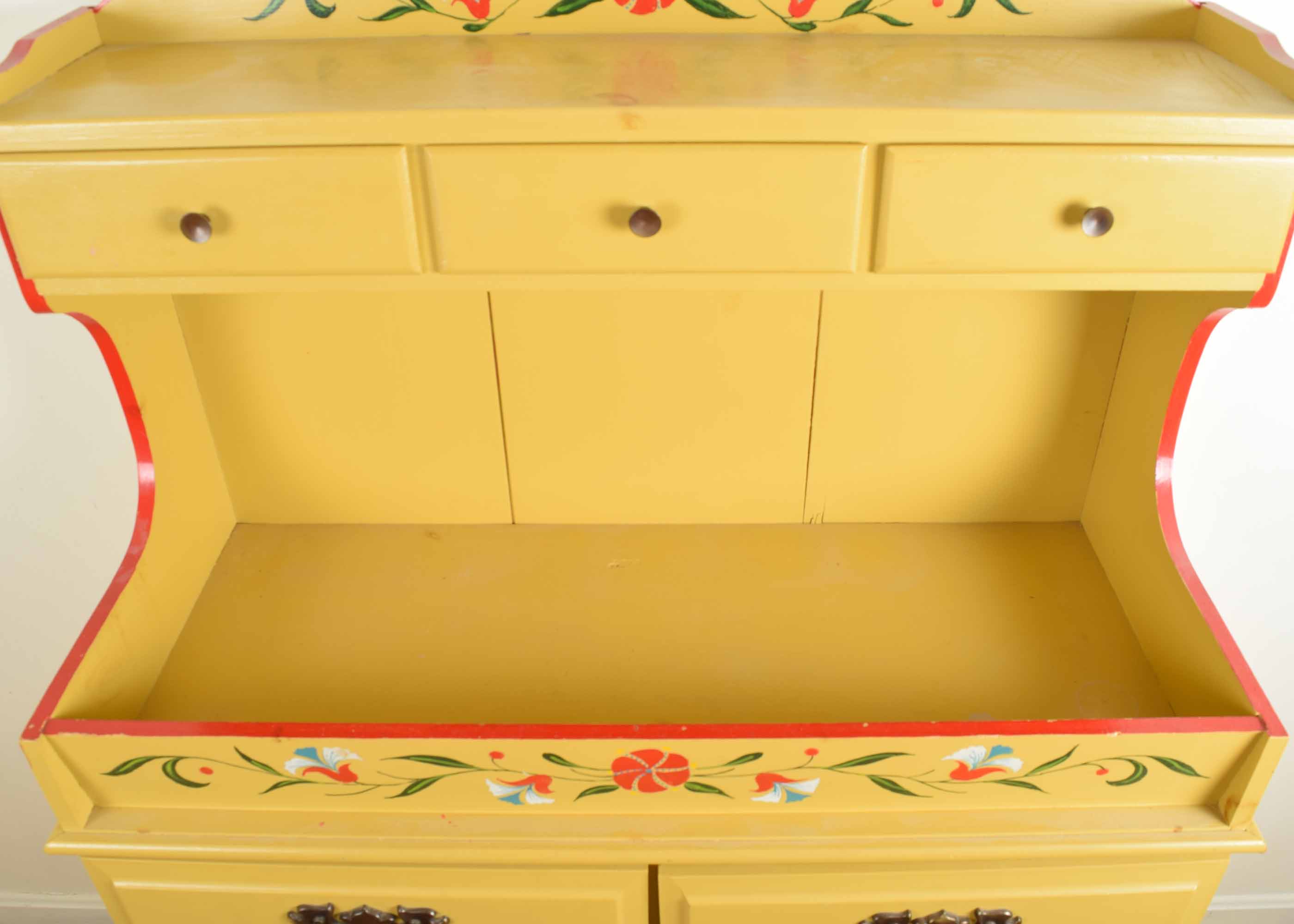 Finnish Yellow Tole Folk Art Painted Cabinet | EBTH