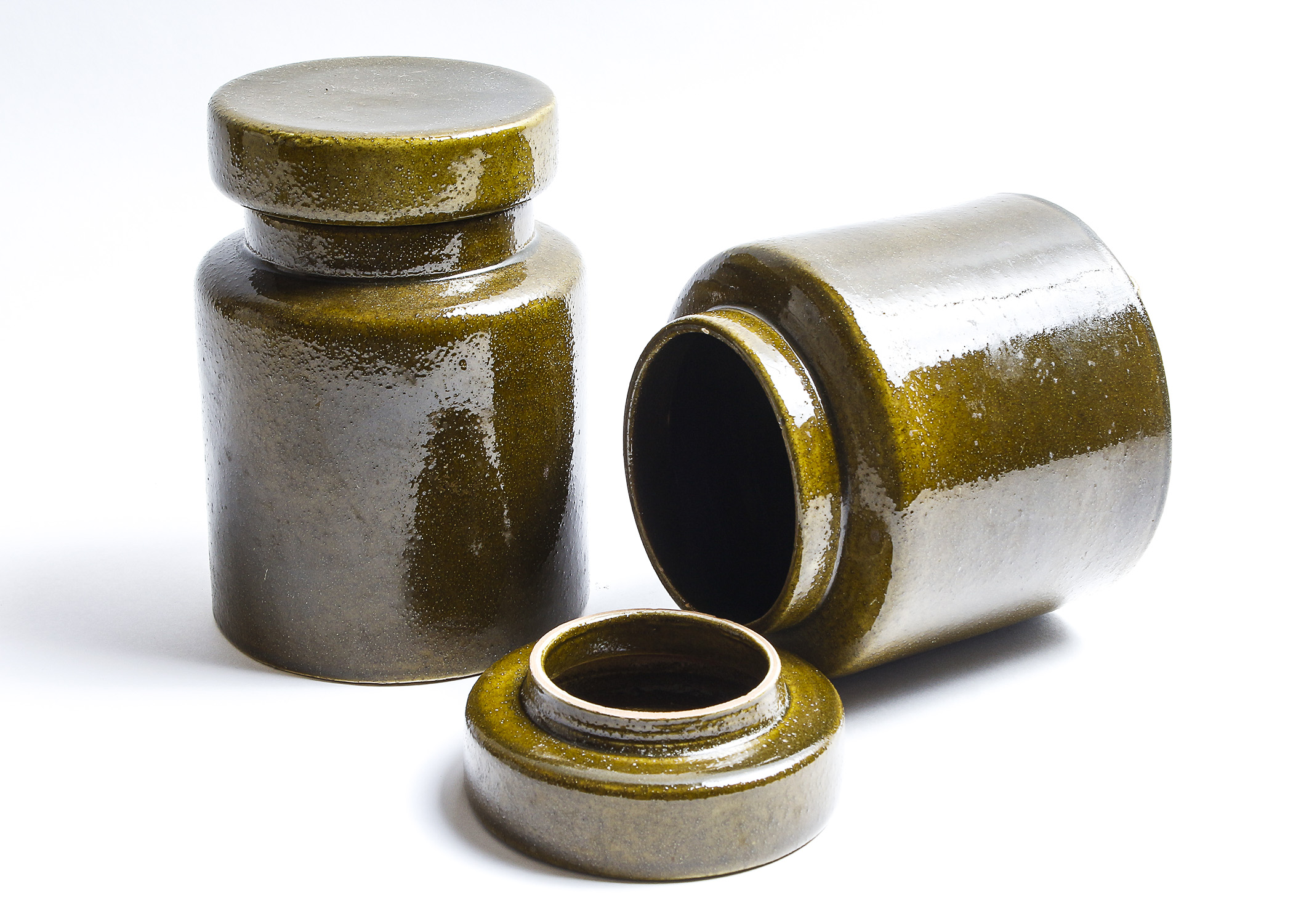 Pair of Mid Century Avocado Green Ceramic Canisters | Everything But ...