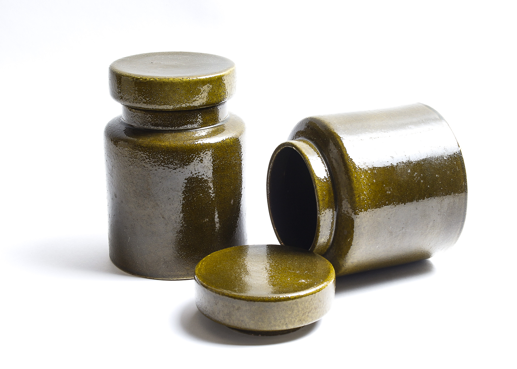 Pair of Mid Century Avocado Green Ceramic Canisters | Everything But ...