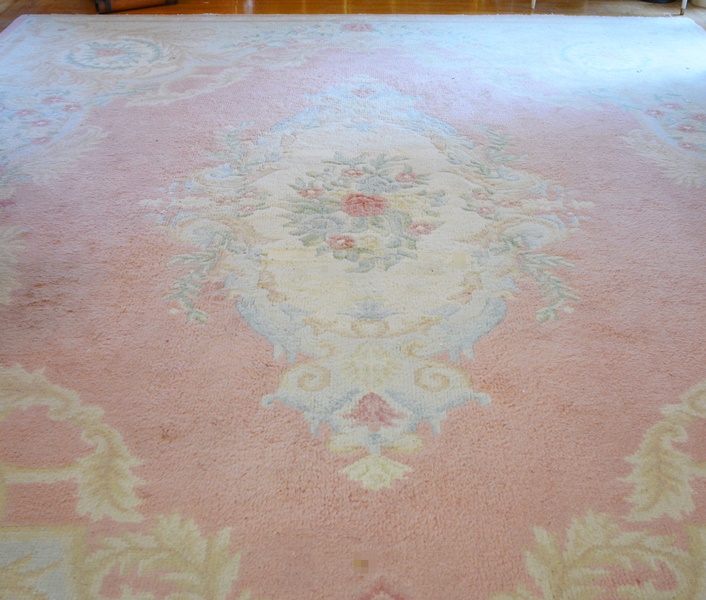 Large Pink Aubusson Style Medallion Wool Area Rug | EBTH