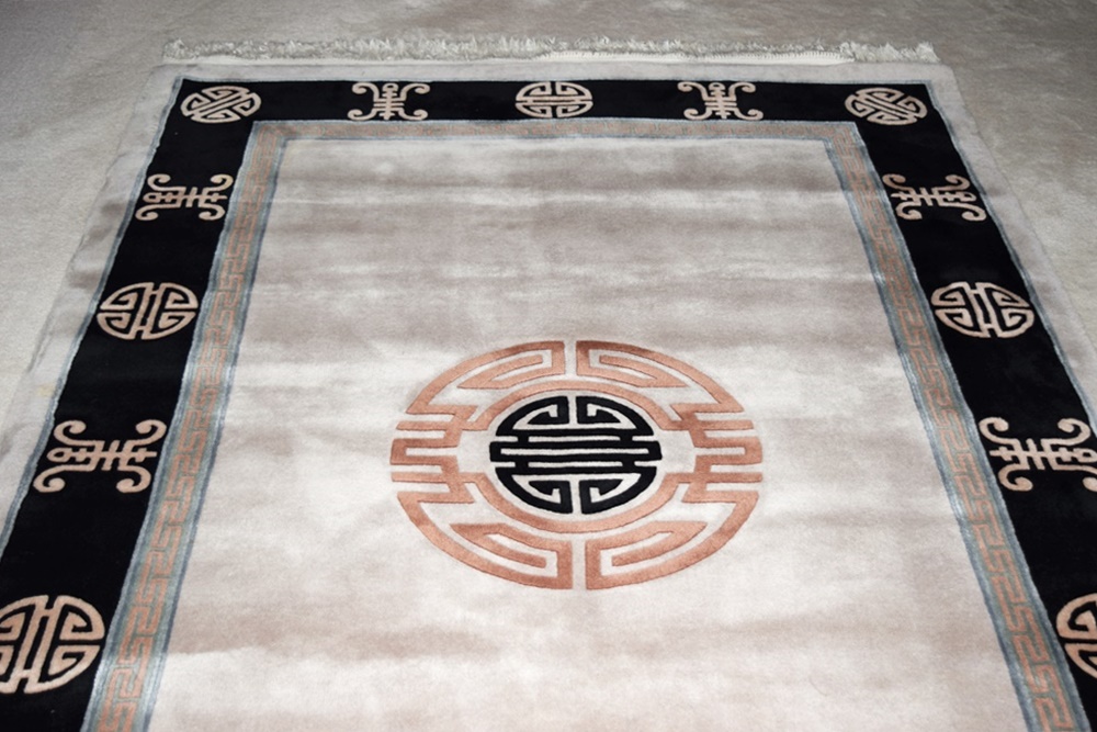 Striking Hand Knotted Chinese Ch'ing Dynasty Carved Wool Rug | EBTH