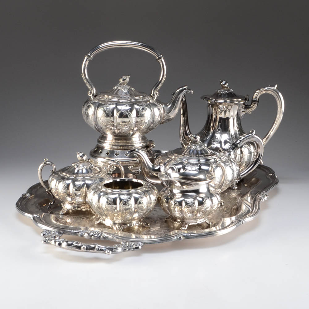Seven Piece Silver Plate Community "Melon" Hand-Chased Tea Set | EBTH