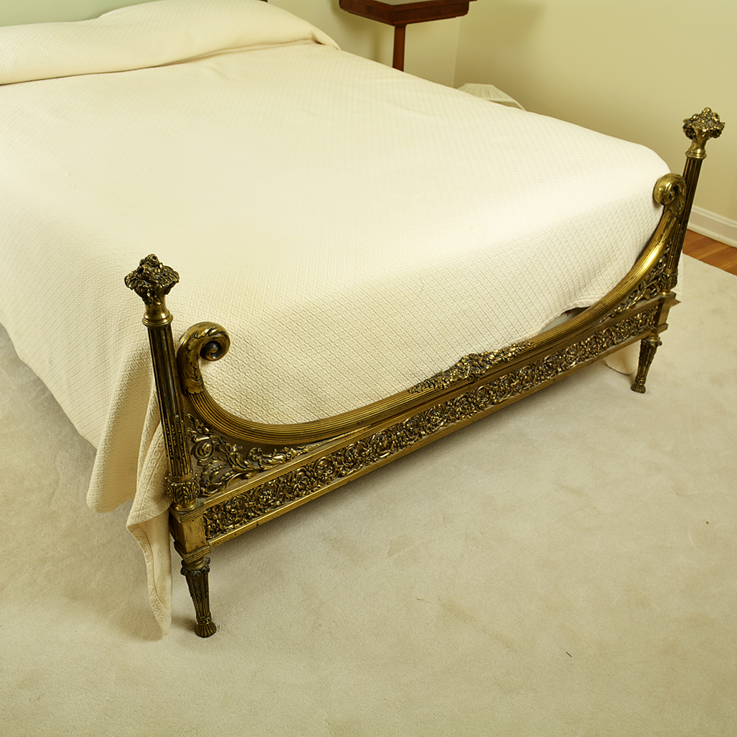 Full Size Neoclassical Style Brass Bed with Glass Headboard | EBTH