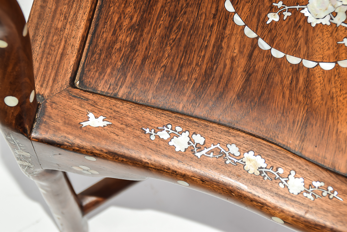 Pair of Antique Chinese Corner Chairs with Mother of Pearl Inlay | EBTH