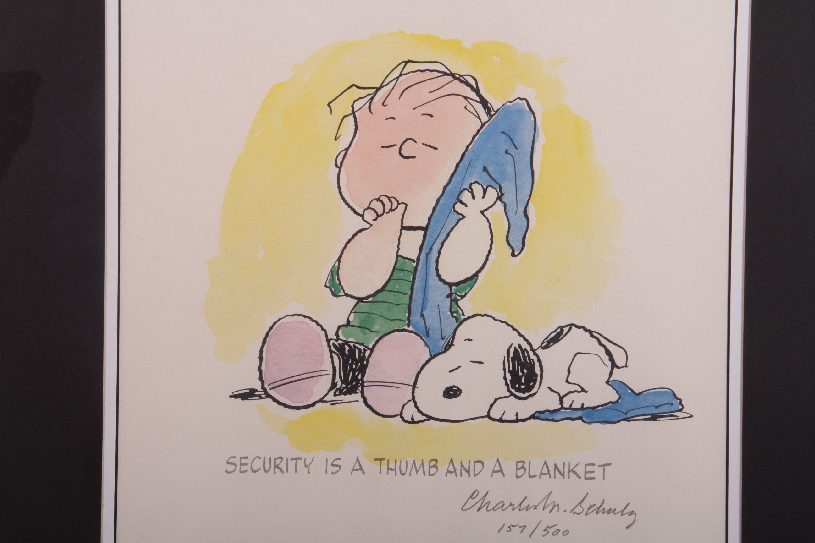 Signed Limited Edition Charles Shultz Lithograph "Security Is a Thumb ...