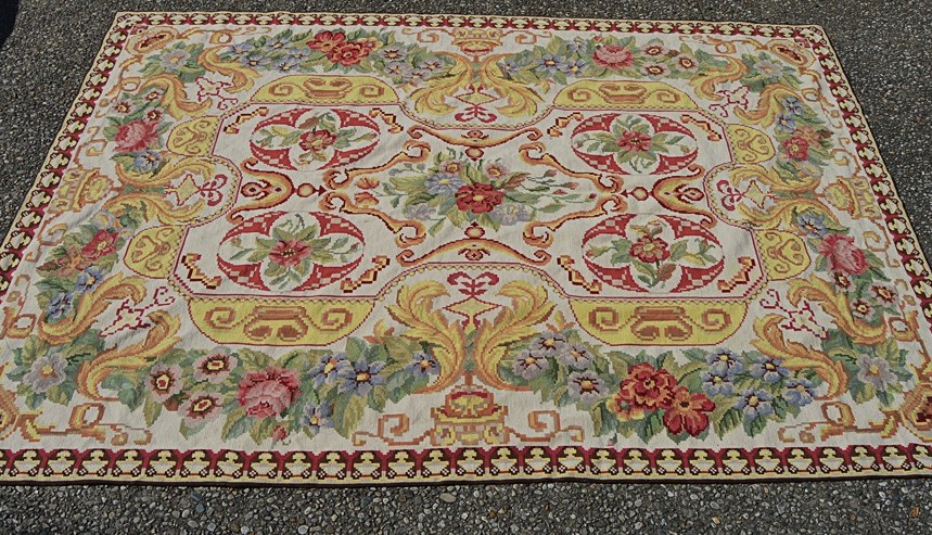 French Aubusson Style Wool Needlepoint Rug | EBTH
