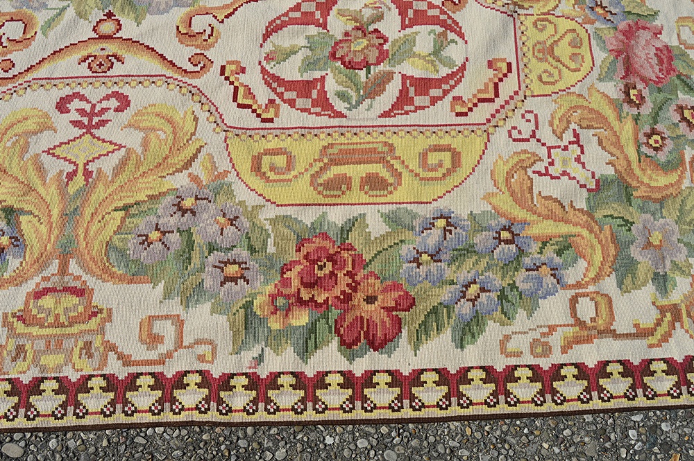 French Aubusson Style Wool Needlepoint Rug | EBTH