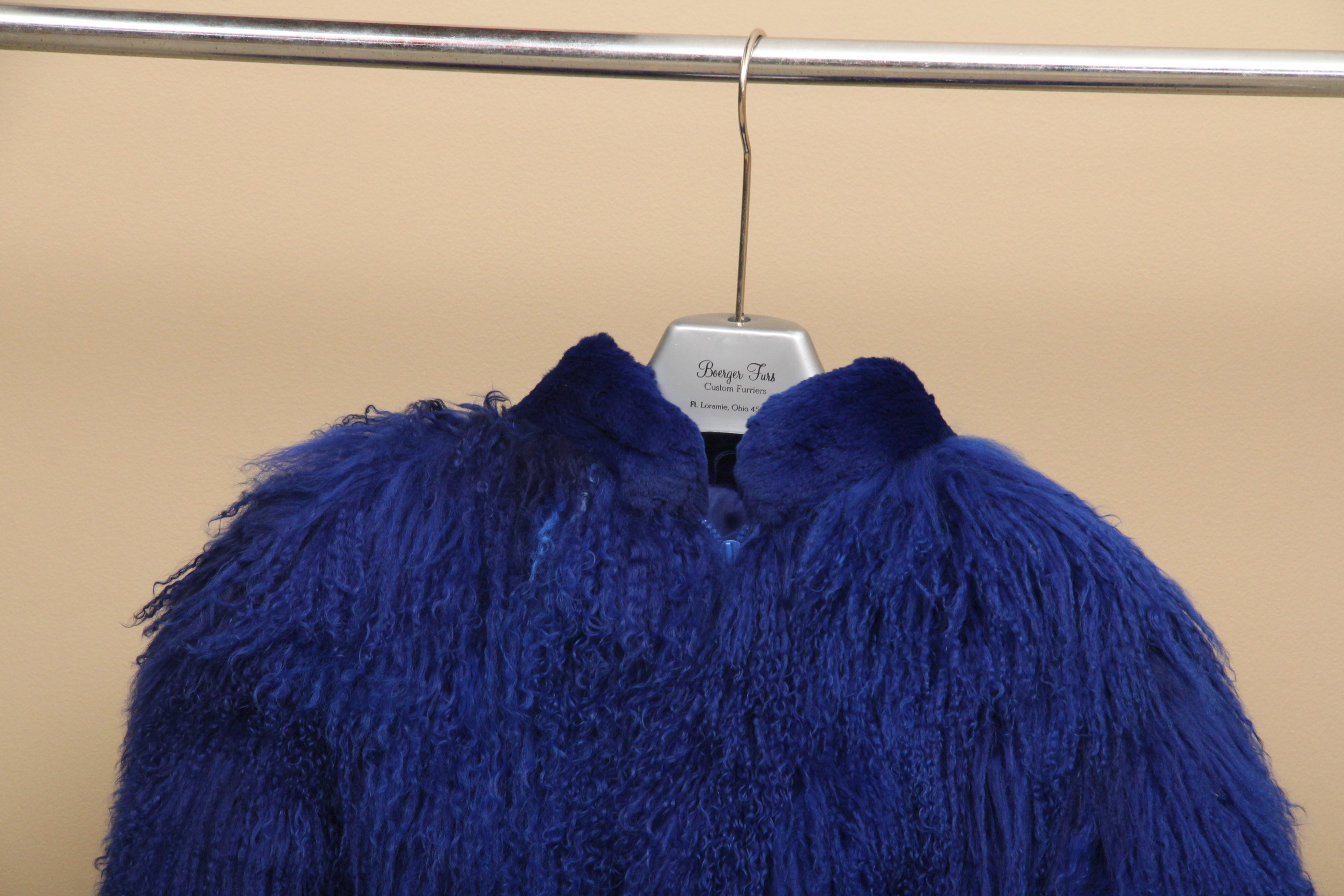 Vintage Dyed Royal Blue Rabbit and Mongolian Lamb Bomber Style Jacket ...