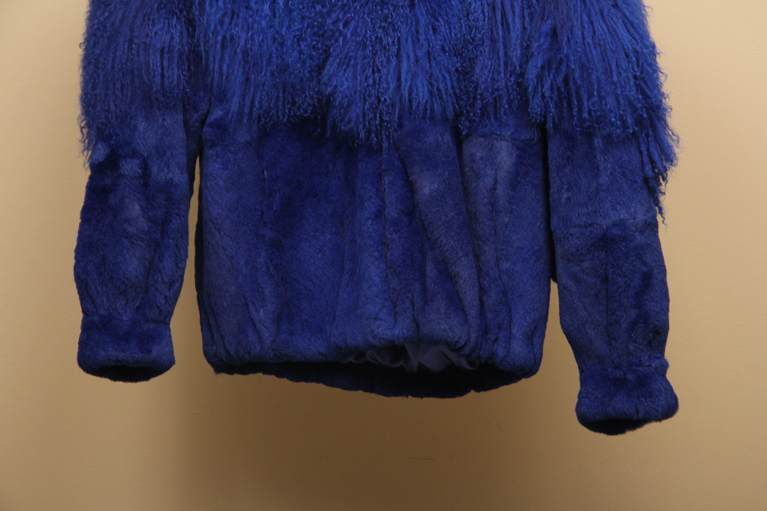 Vintage Dyed Royal Blue Rabbit and Mongolian Lamb Bomber Style Jacket ...