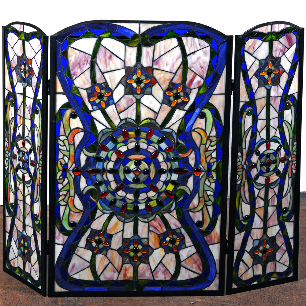 Stained Glass Three Panel Fireplace Screen | EBTH