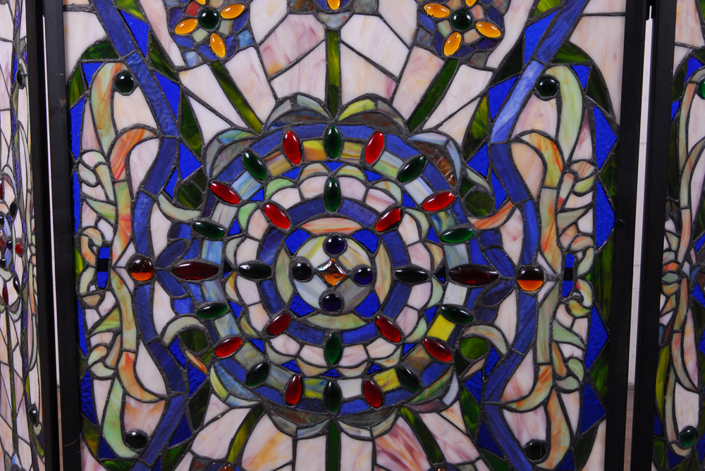 Stained Glass Three Panel Fireplace Screen | EBTH