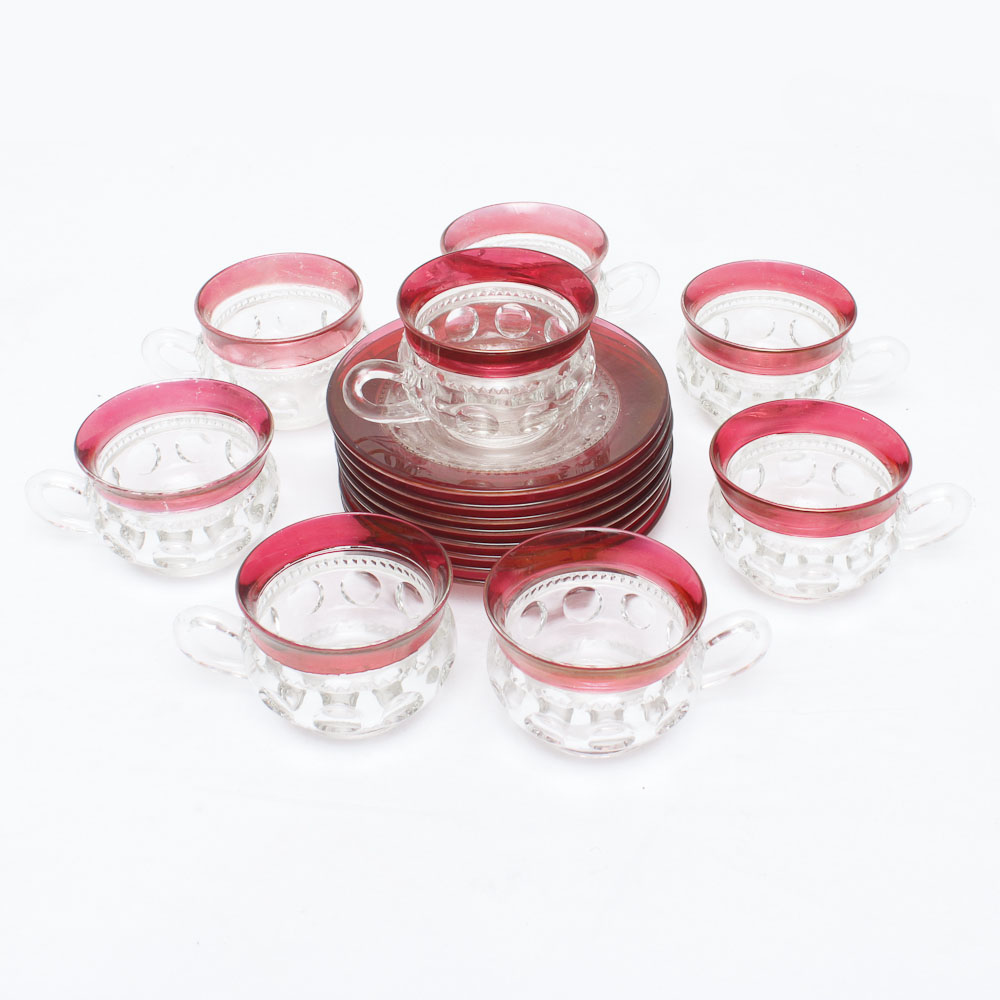 Cranberry Glass Cup and Saucer Glassware Set | EBTH