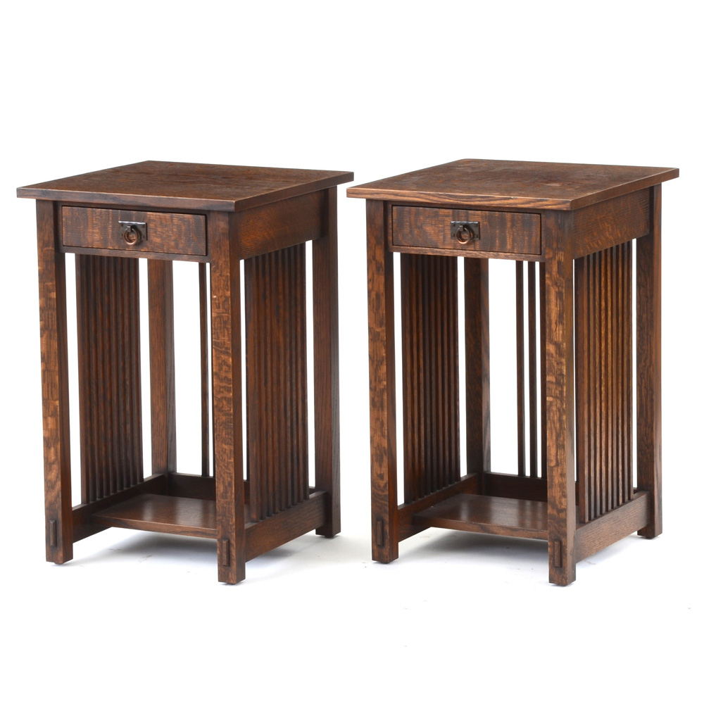 Pair of Stickley Style Quarter-Sawn Oak End Tables / Nightstands | EBTH
