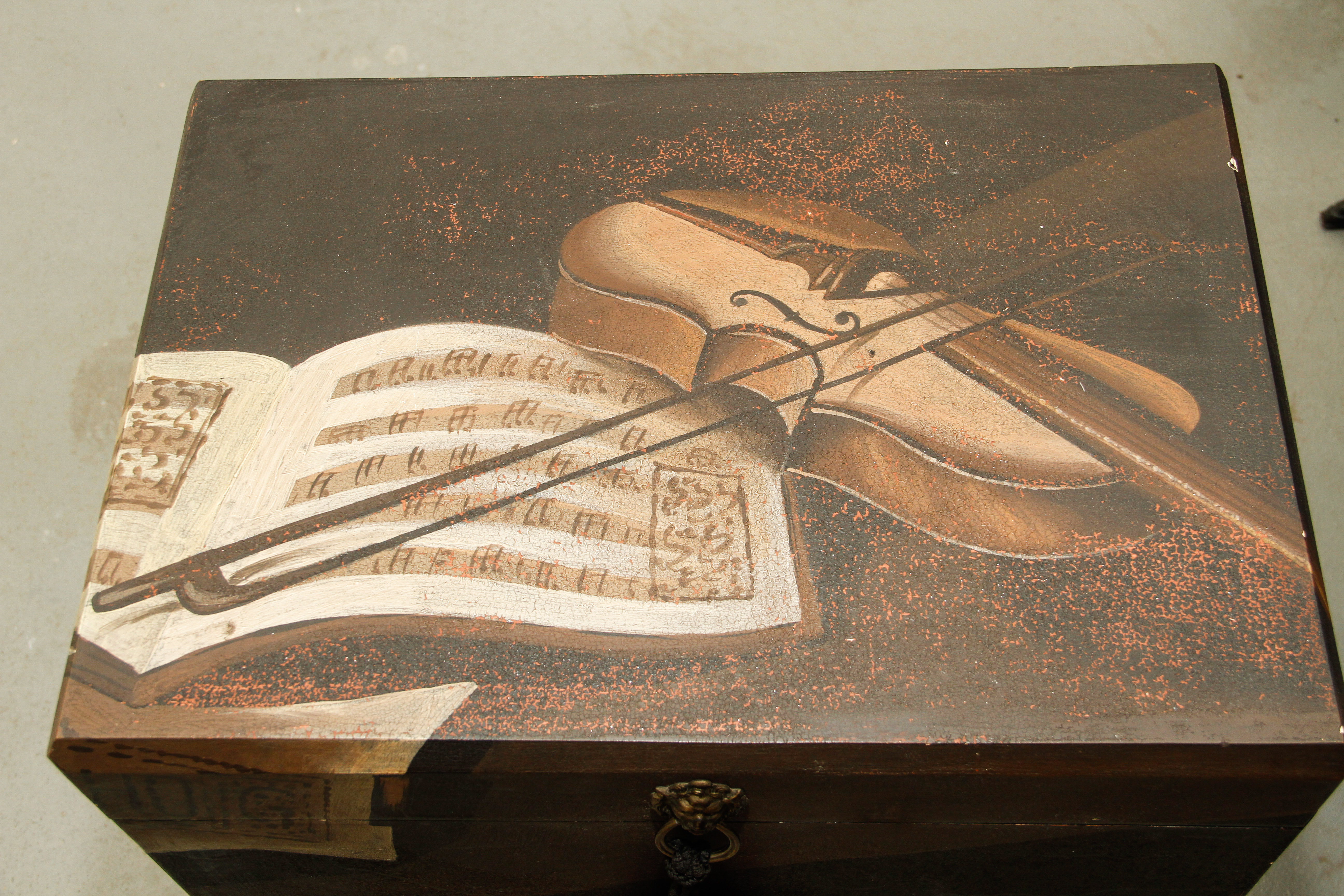 Vintage Music Storage Box with Wrought Iron Stand | EBTH