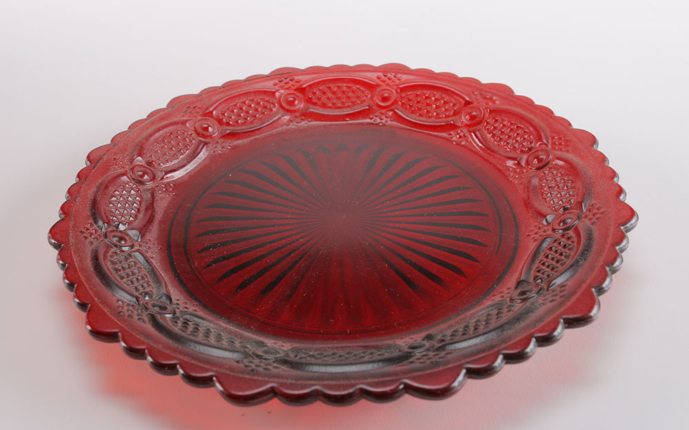 Mosaic Tile Vase and Avon Ruby Red Glass Plate | EBTH