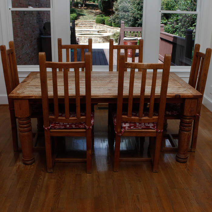 Reclaimed Pine Farm Table and Six Chairs | EBTH