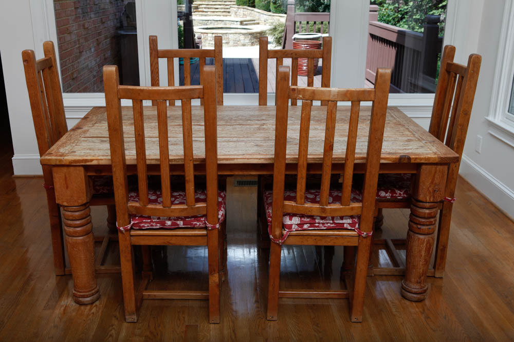 Reclaimed Pine Farm Table and Six Chairs | EBTH