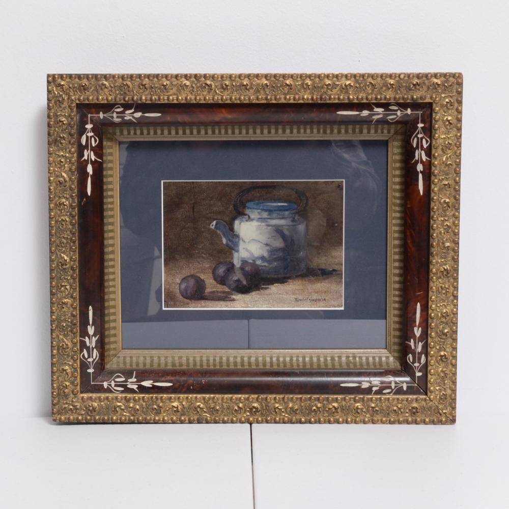 Still Life Painting in an Ornate Sgraffito Frame | EBTH