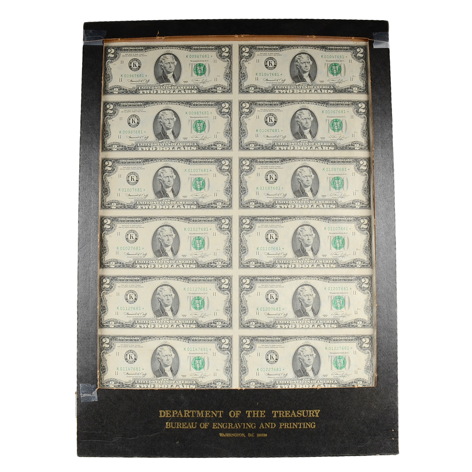 Uncut 1976 Star Note Two Dollar Bill Sheet | Everything But The House
