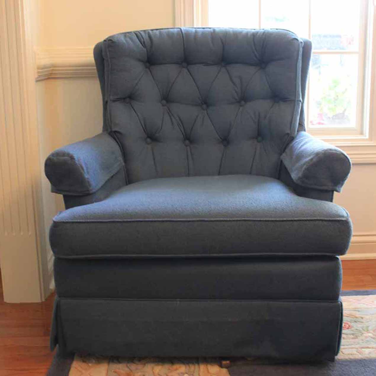 Hickory Springs Blue Button Tufted Swivel Rocker | EBTH