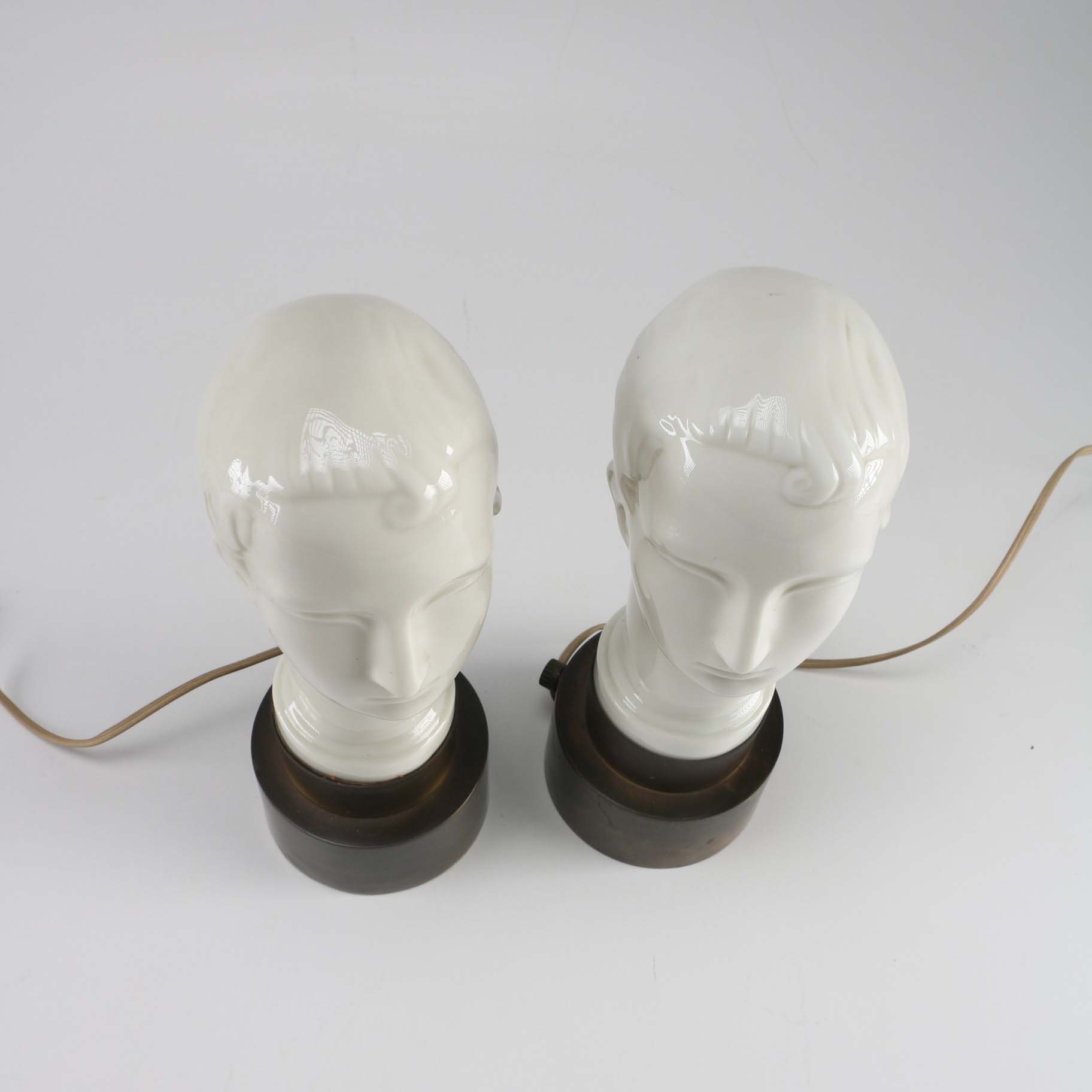 Art Deco Lenox Figural Porcelain Male Head Lamps | EBTH
