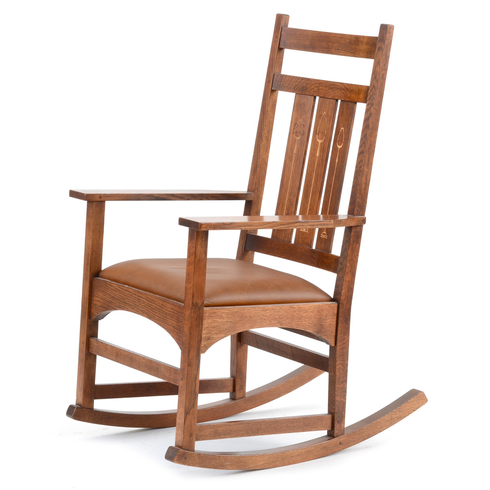 Stickley Inlaid Oak Harvey Ellis Rocking Chair | Everything But The House