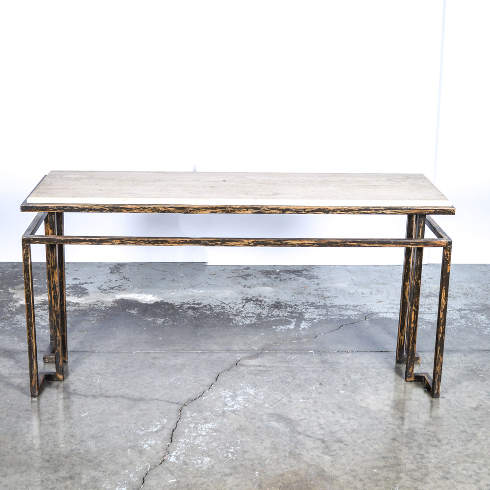 Puebla Travertine Marble Tile Console Table | EBTH
