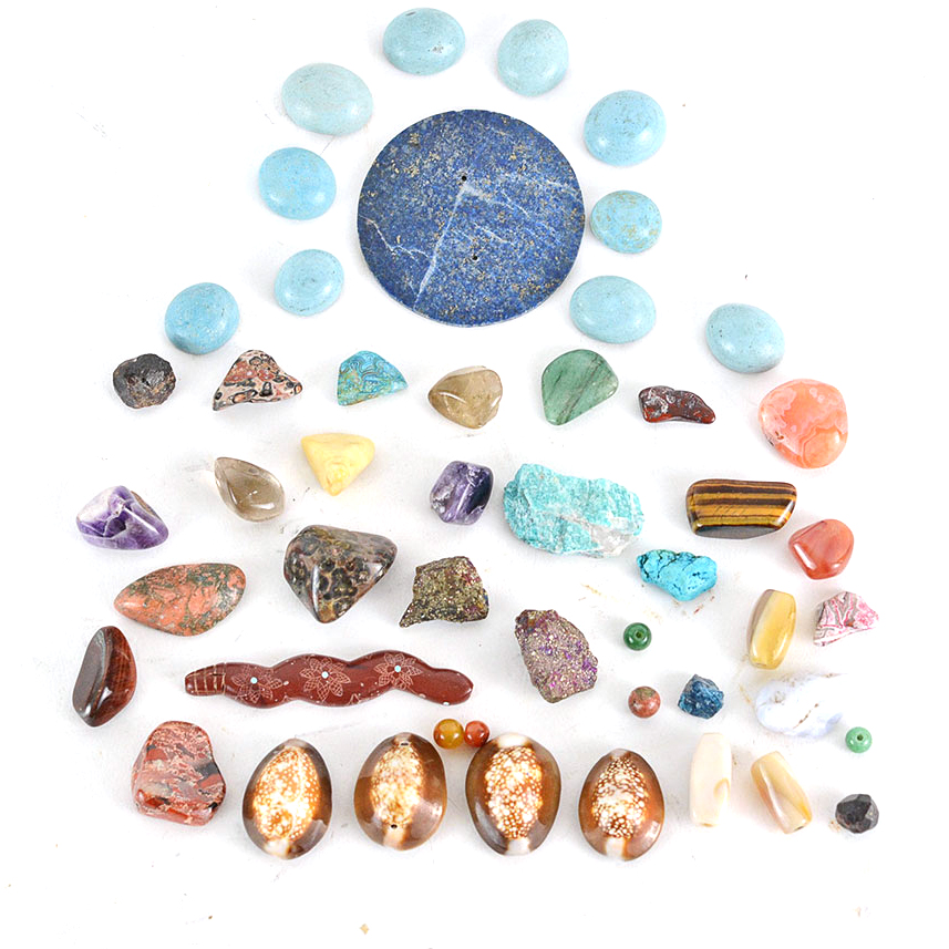 Assorted Stones, Beads, and Shells Including Turquoise, Amethyst | EBTH