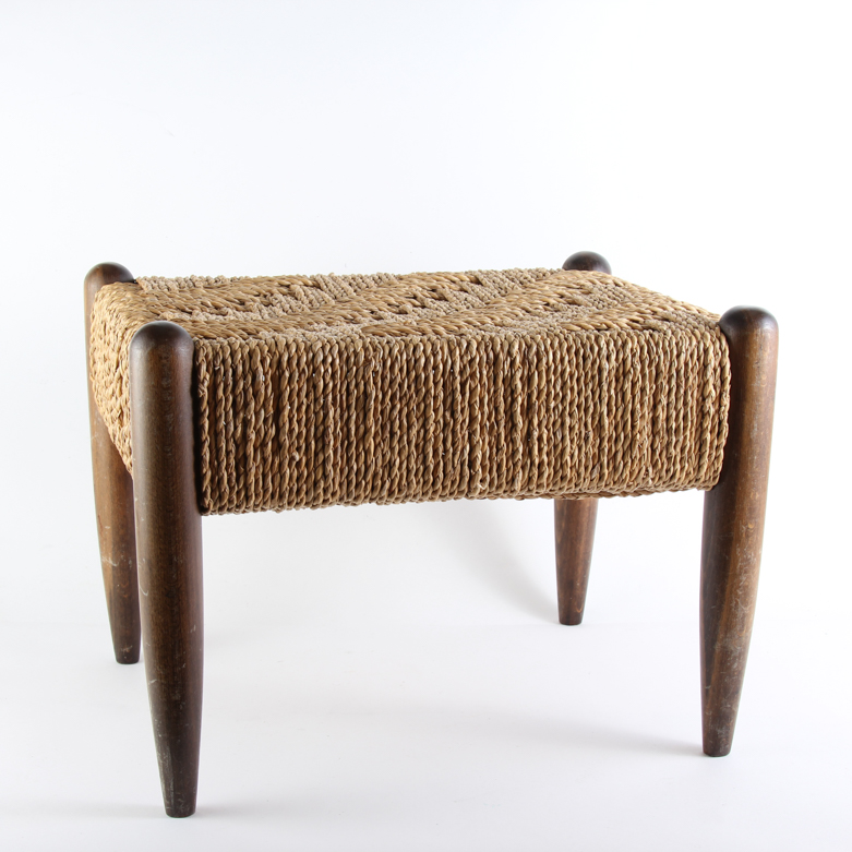 Mid Century Woven Rush Seat Footstool | EBTH